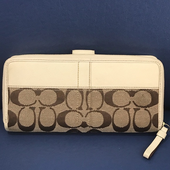 Coach | Bags | Coach Browncream Signature Canvasleather Wallet | Poshmark
